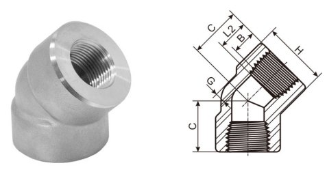 Threaded 45 Degree Elbow | ANSI B16.11 Screwed 45 Degree Pipe Elbow ...